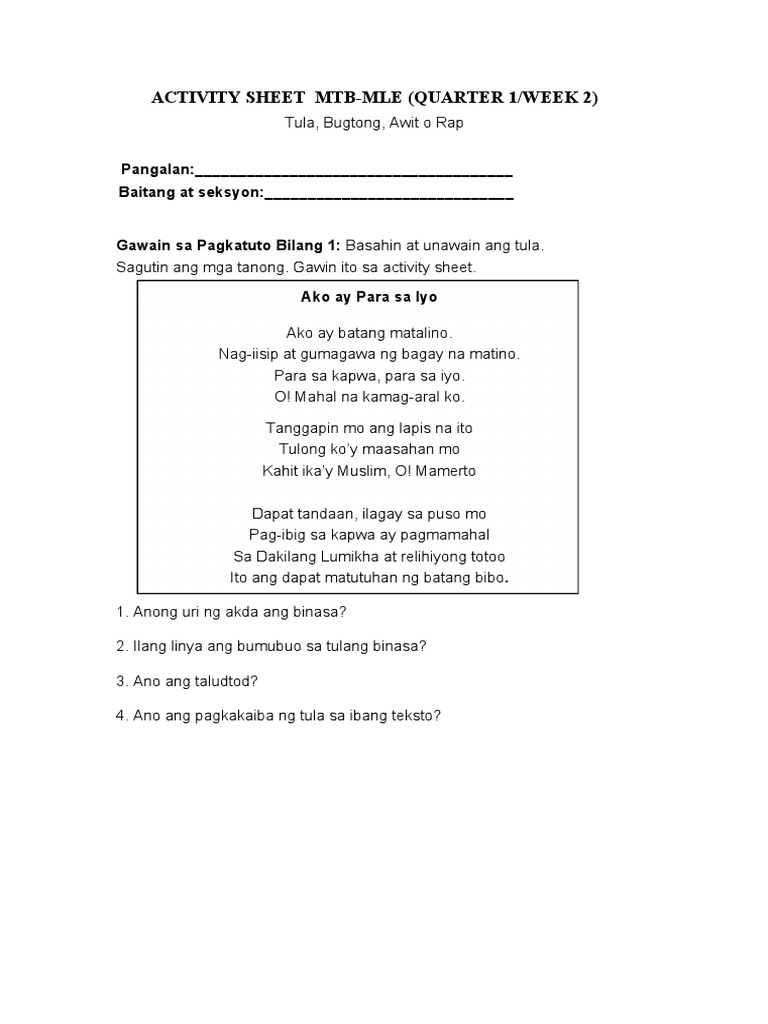 Activity Sheet MTB Week 2 | PDF