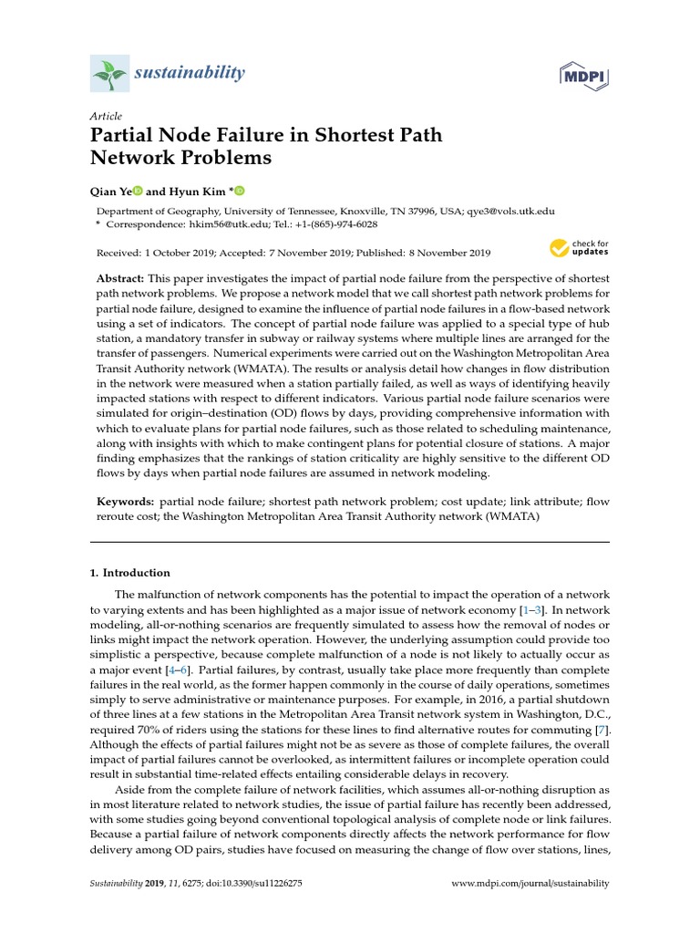 Partial Node Failure in Shortest Path Network Problems: Sustainability ...
