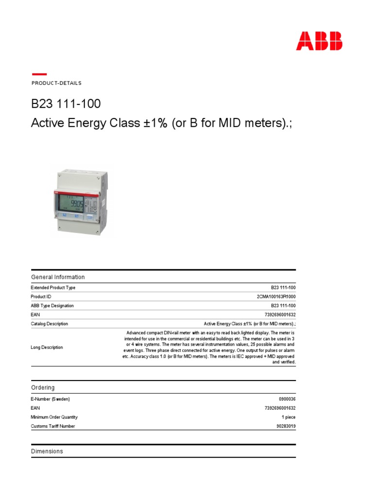2CMA100163R1000 Active Energy Class 1 or B For Mid Meters PDF ...