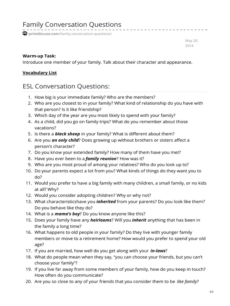 Family Conversation Questions | PDF