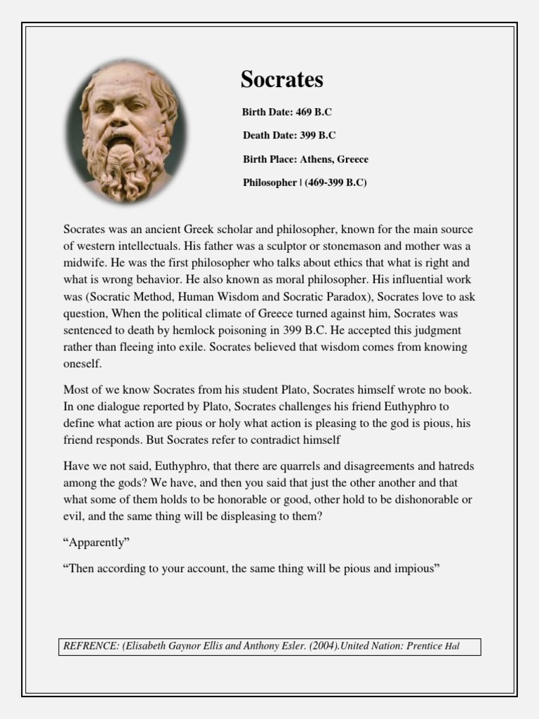Socrates: Birth Date: 469 B.C Death Date: 399 B.C Birth Place: Athens ...