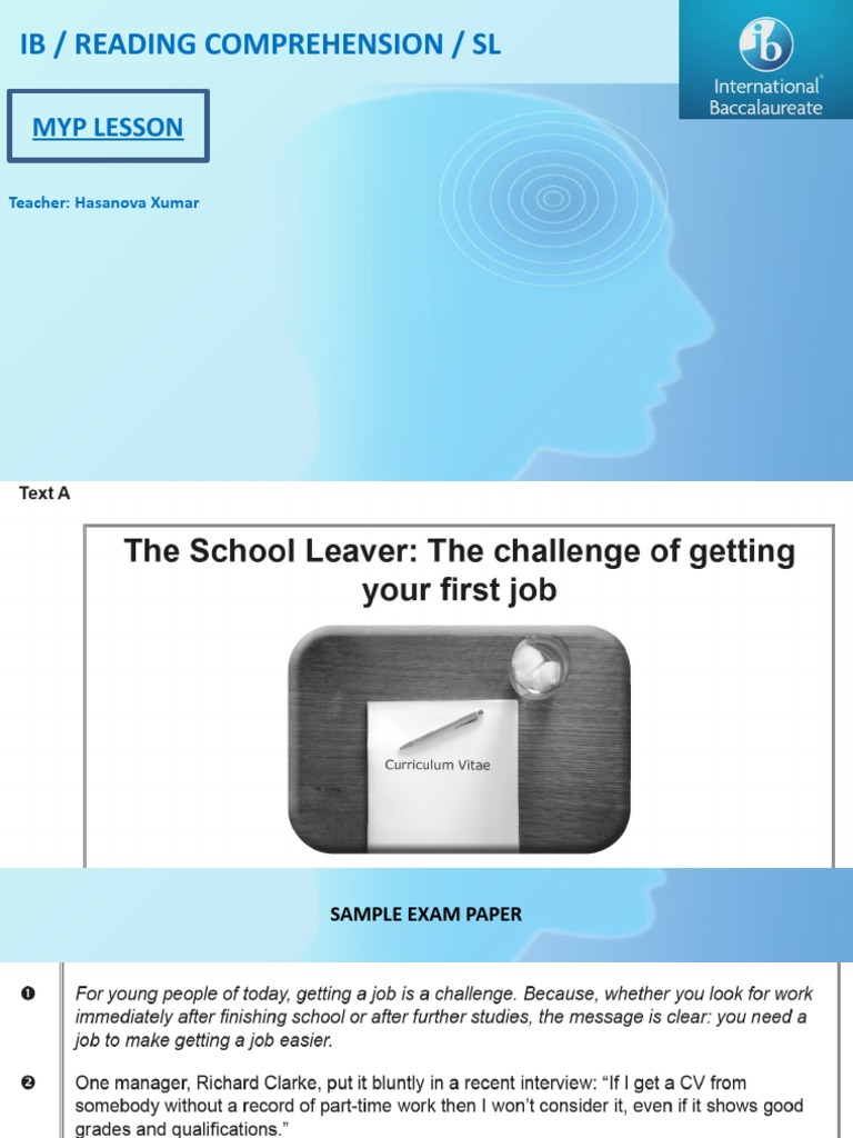 Ib / Reading Comprehension / SL: Myp Lesson | PDF