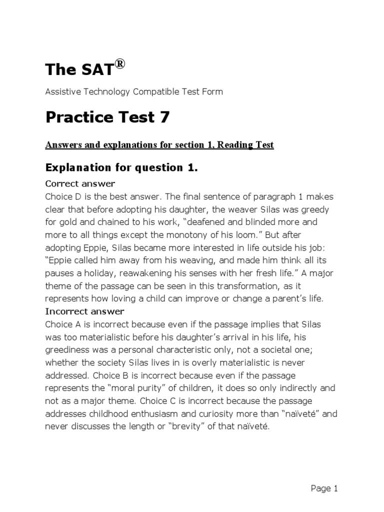 Sat Practice Test 7 Reading Answers Assistive Technology | PDF | Higgs ...