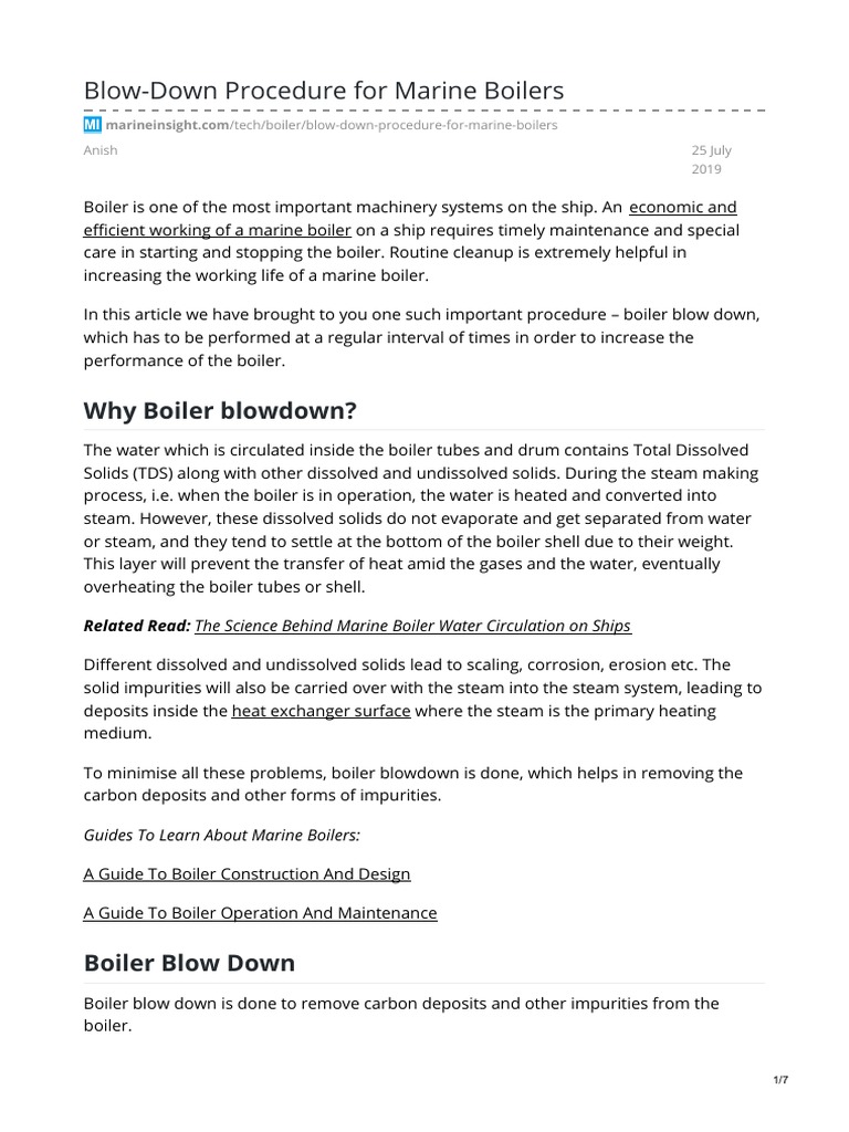 Marine Boiler Blowdown Procedures Pdf Boiler Water