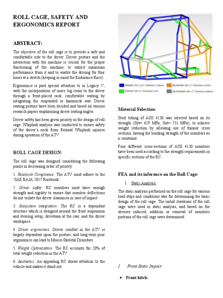 Roll Cage, Safety and Ergonomics Report: Abstract | PDF | Gear ...