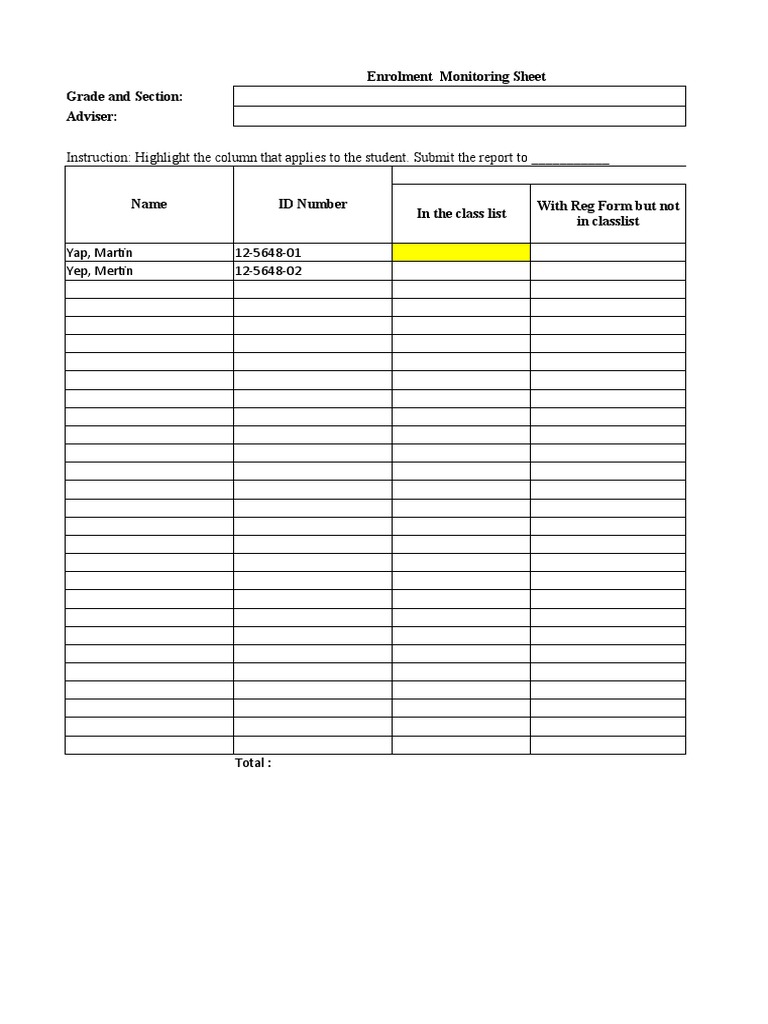 Sample Monitoring Form | PDF