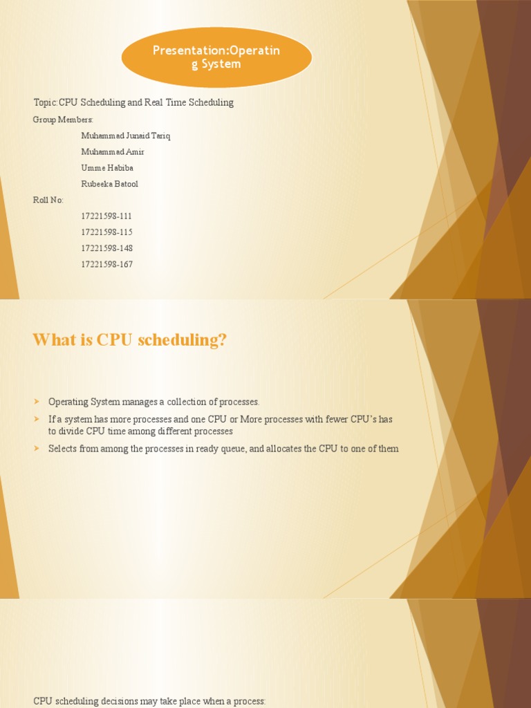 Presentation:Operatin G System: Topic:CPU Scheduling and Real Time Scheduling | PDF | Scheduling ...