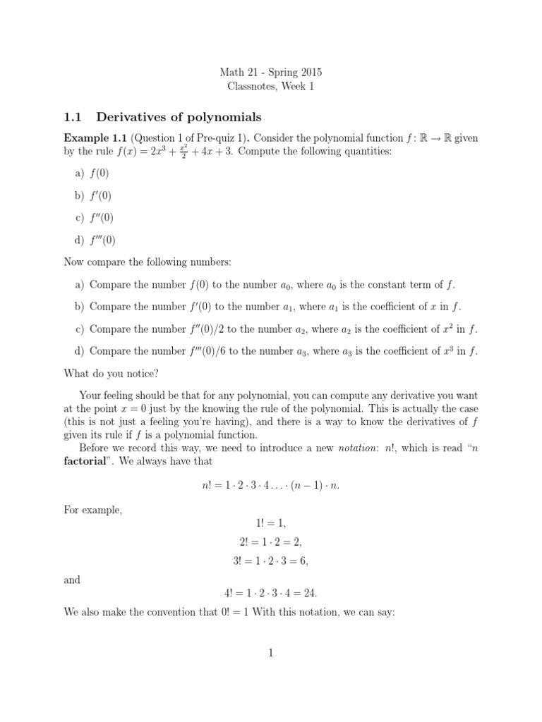 1.1 Derivatives of Polynomials | PDF | Polynomial | Derivative