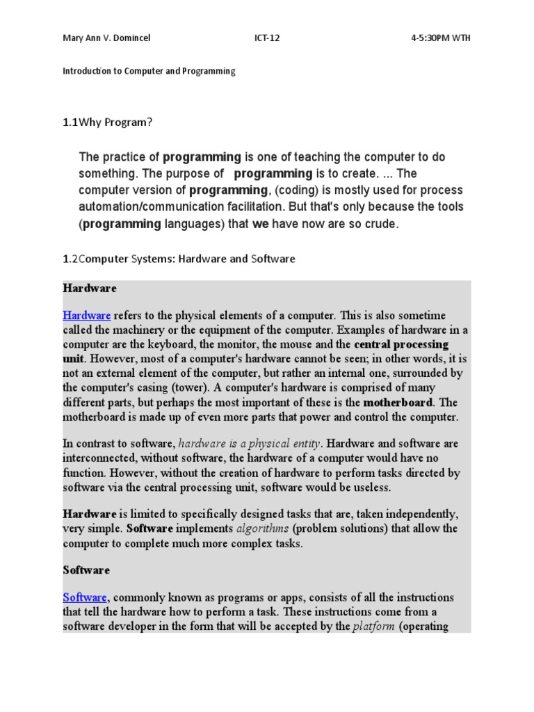 Introduction To Computer and Programming | PDF | Computer Program ...