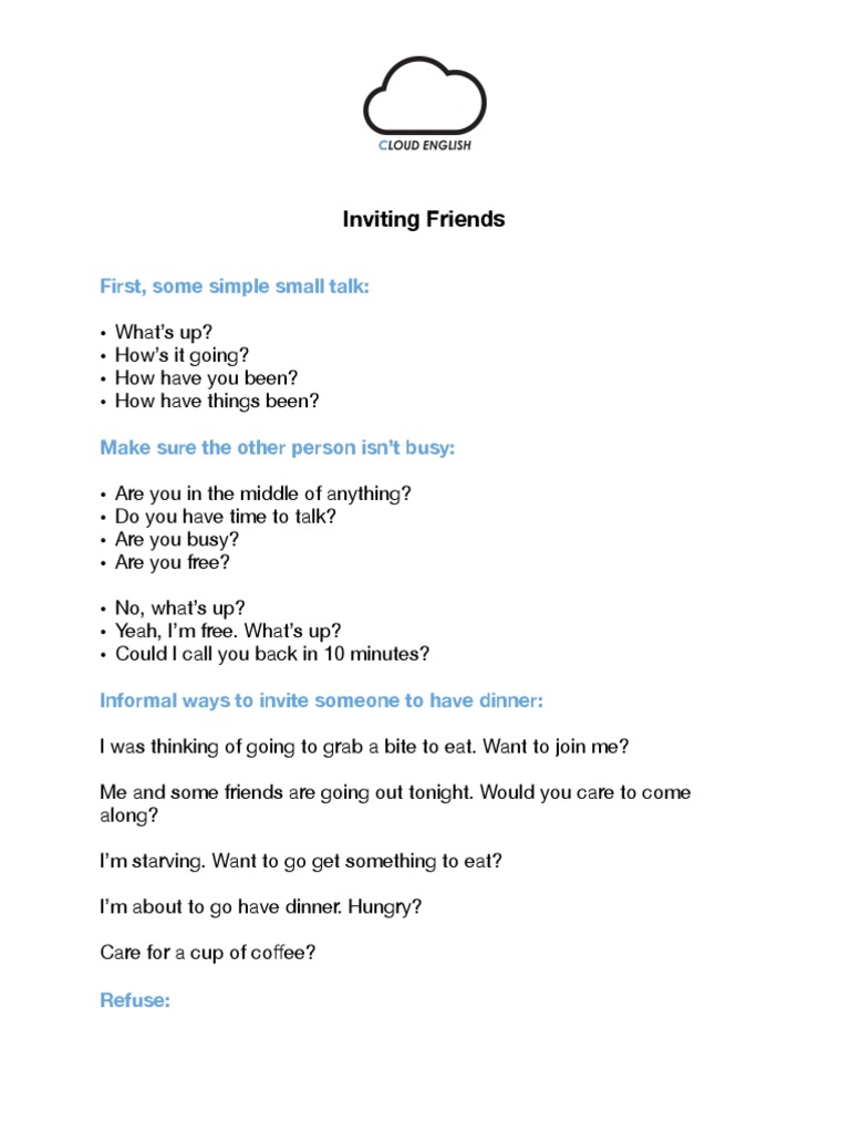 Inviting Friends: Casual Conversation Tips | PDF