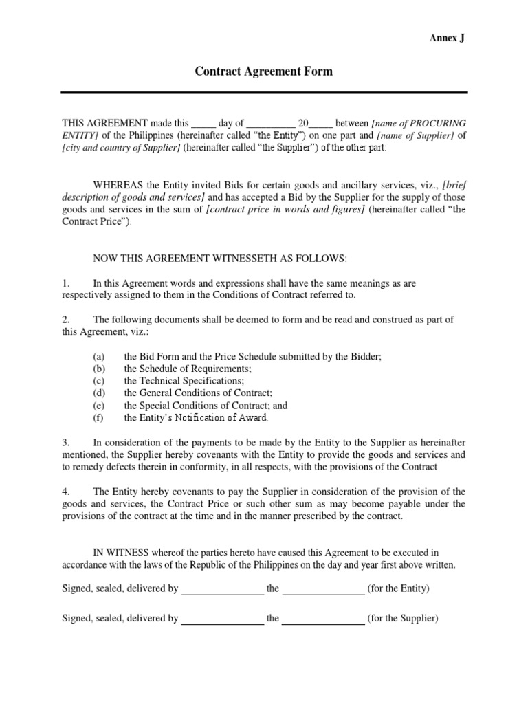 Annex J - Contract Agreement Form | PDF | Business | Finance & Money ...