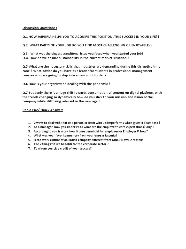 Discussion Questions:: What Was The Biggest Transitional Issue You ...