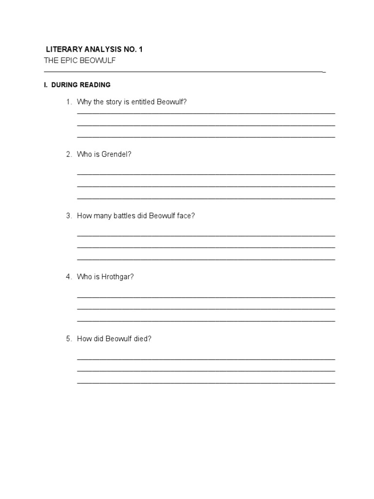 Beowulf Literary Analysis Guide | PDF | Foreign Language Studies