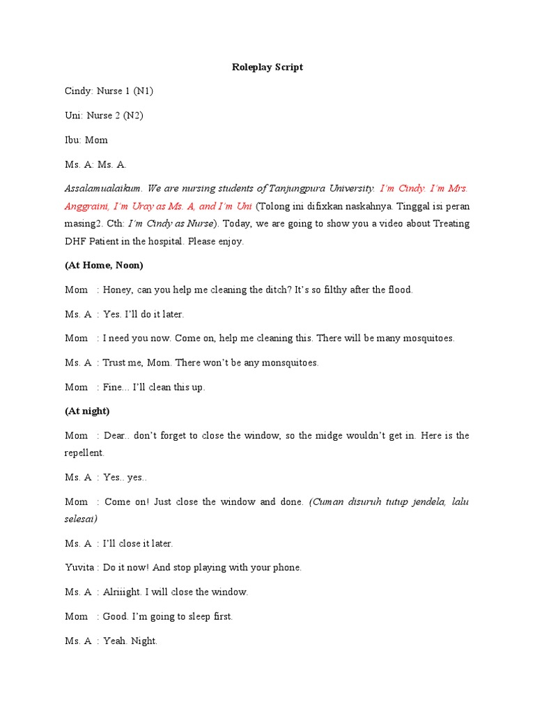 Nursing Roleplay Script | PDF | Epidemiology | Clinical Medicine