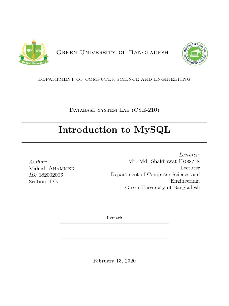 Introduction To Mysql: Green University of Bangladesh | Download Free ...