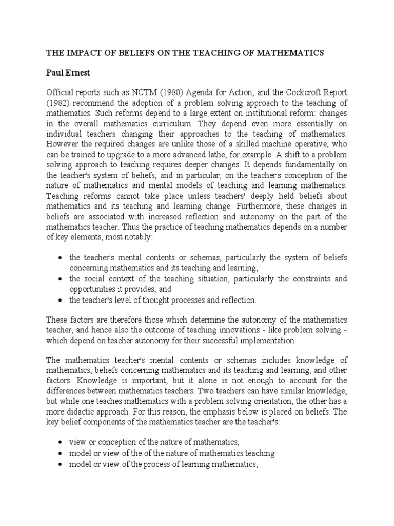 Beliefs Shaping Mathematics Teaching | PDF | Conceptual Model | Teachers