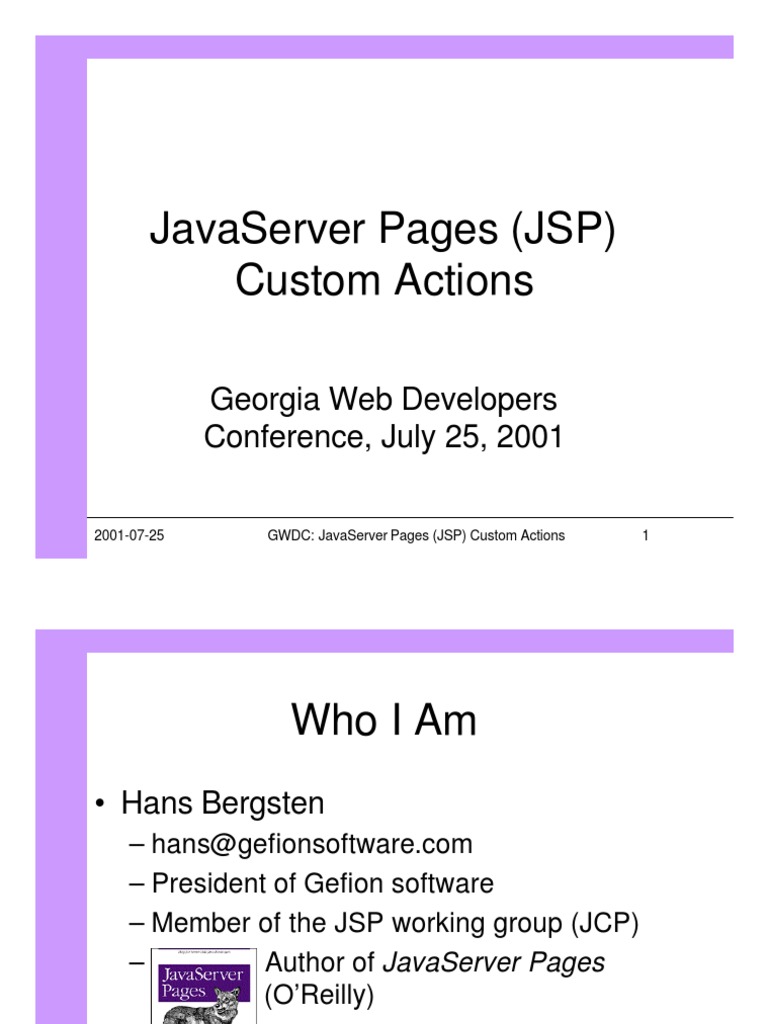 Javaserver Pages (JSP) Custom Actions: Georgia Web Developers Conference, July 25, 2001 | PDF ...
