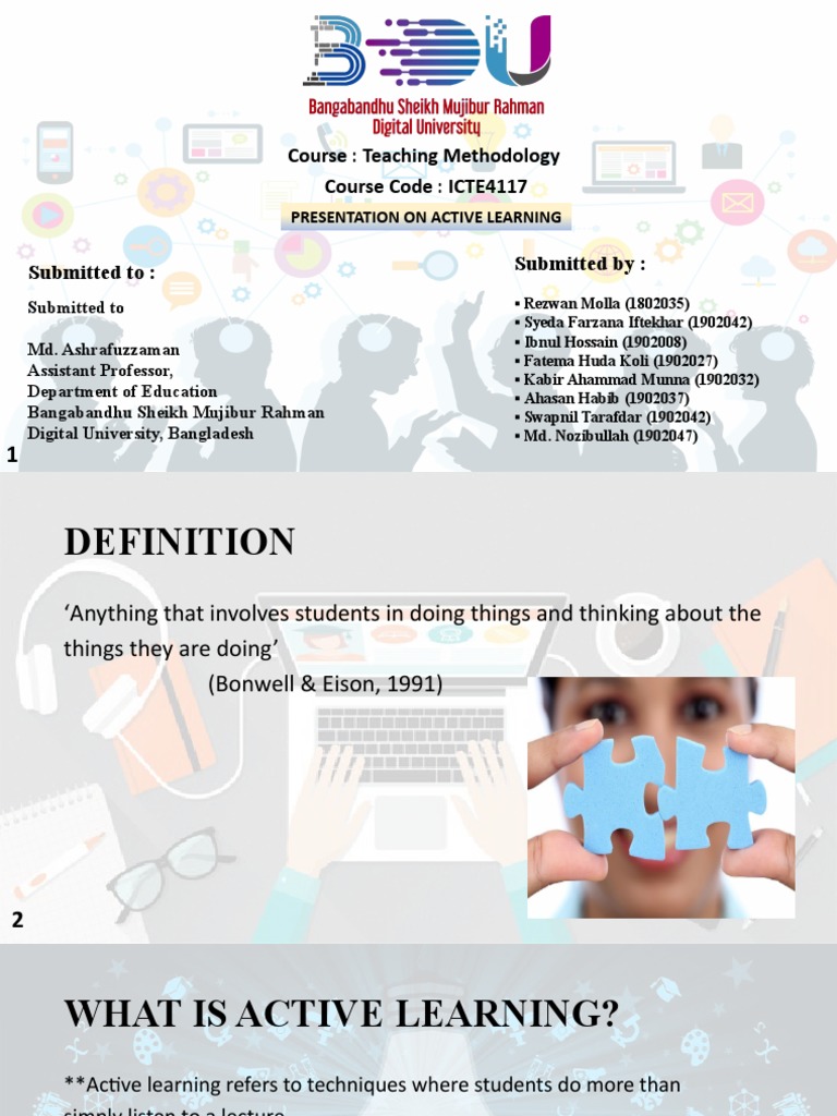 Course: Teaching Methodology Course Code: ICTE4117: Presentation On Active Learning | PDF ...