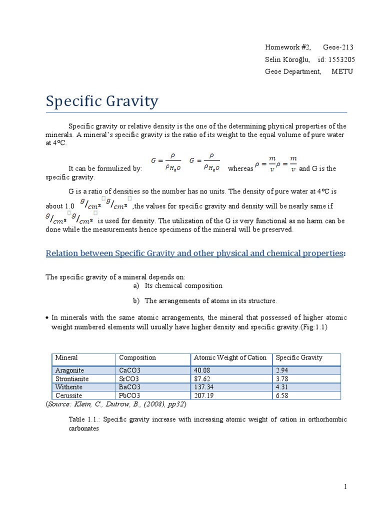 Specific Gravity | PDF | Minerals | Weight