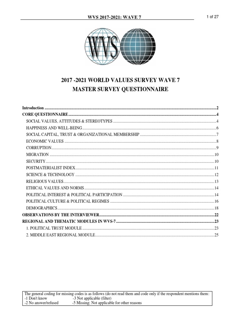 F00010738-WVS-7 Master Questionnaire 2017-2020 English PDF | PDF ...
