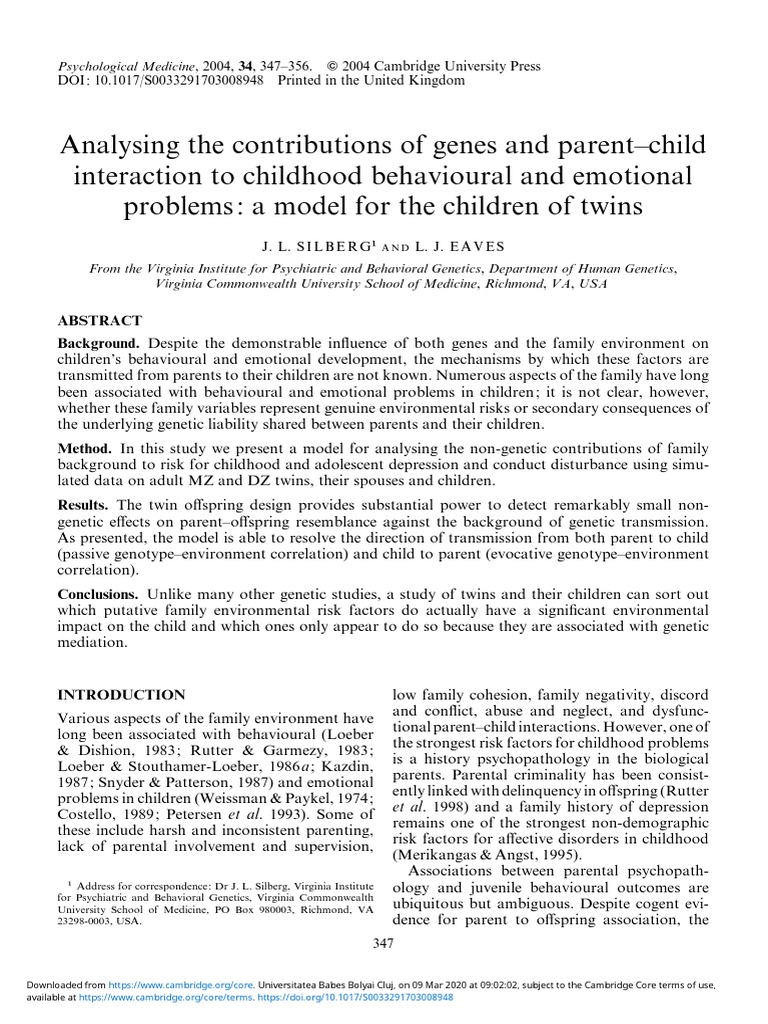 Analysing The Contributions of Genes and Parentchild Interaction To ...