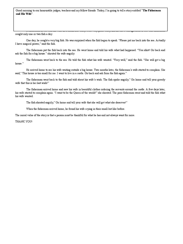 The Fisherman and His Wife: A Moral Tale | PDF | Cooking, Food & Wine