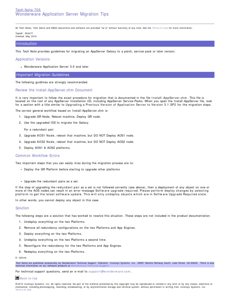Tech Note 705 - Wonderware Application Server Migration Tips | PDF | Computing | Software