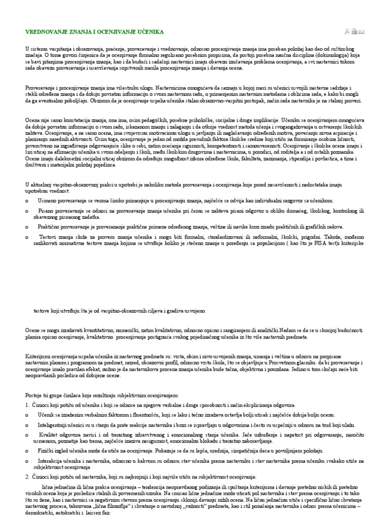 Vrednovanje Znanja I Ocenjivanje Učenika | PDF