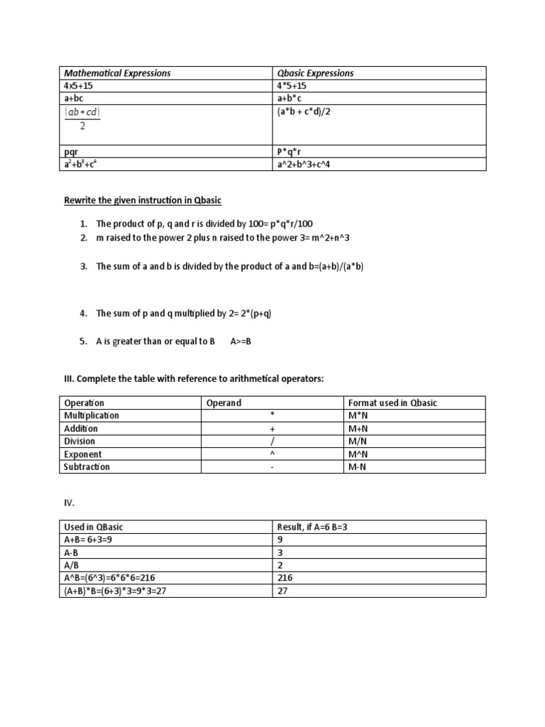 (Ab+cd) 2: Mathematical Expressions Qbasic Expressions | PDF