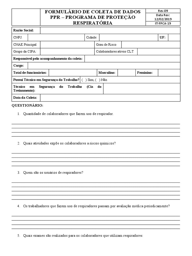 Formulário - PPR - v01 | PDF | Natureza | Bem-estar