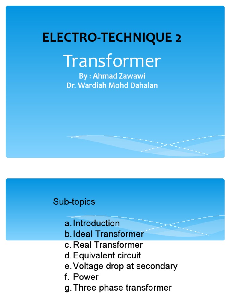 Electro-Technique 2: Transformer | PDF | Transformer | Alternating Current