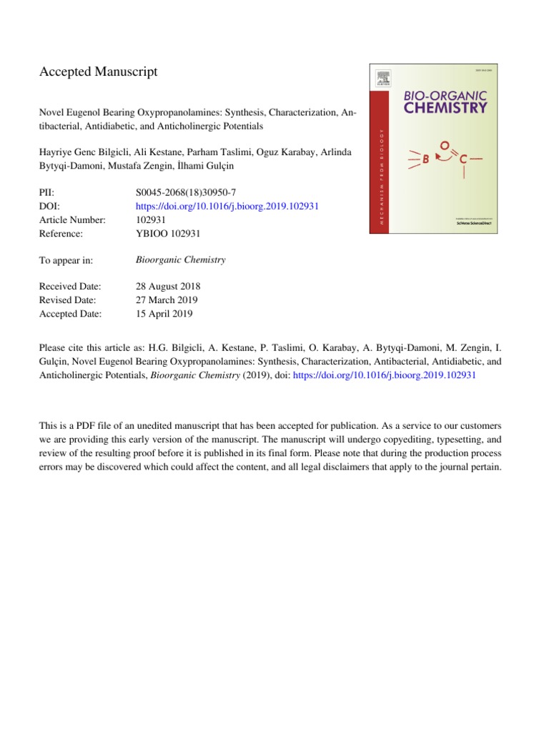 Accepted Manuscript: Bioorganic Chemistry | PDF | Publishing | Written ...