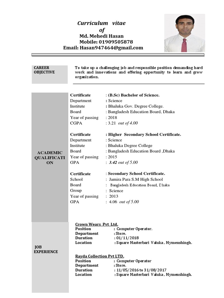 CV of Mehedi Hasan PDF | PDF | Bangladesh | Behavior Modification