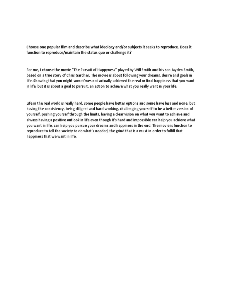 Reflection On The Movie Happyness | PDF | Career & Growth | Lifestyle