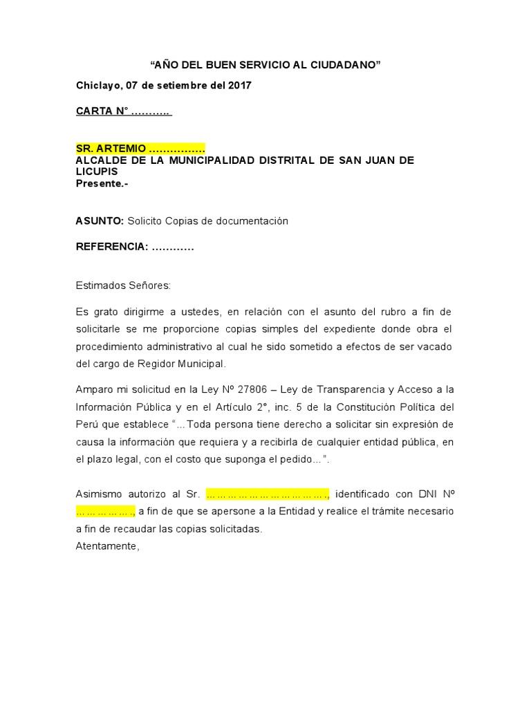 Carta Solicitando Informacion | PDF