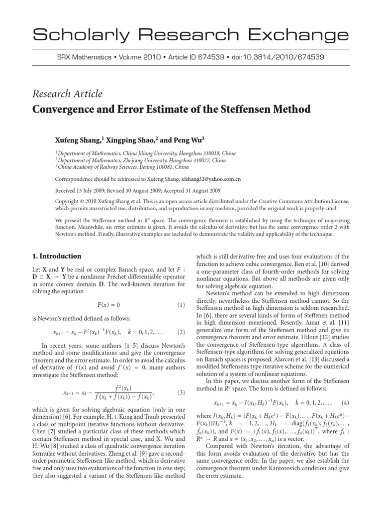 Convergence and Error Estimate of The Steffensen M | PDF | Mathematical ...