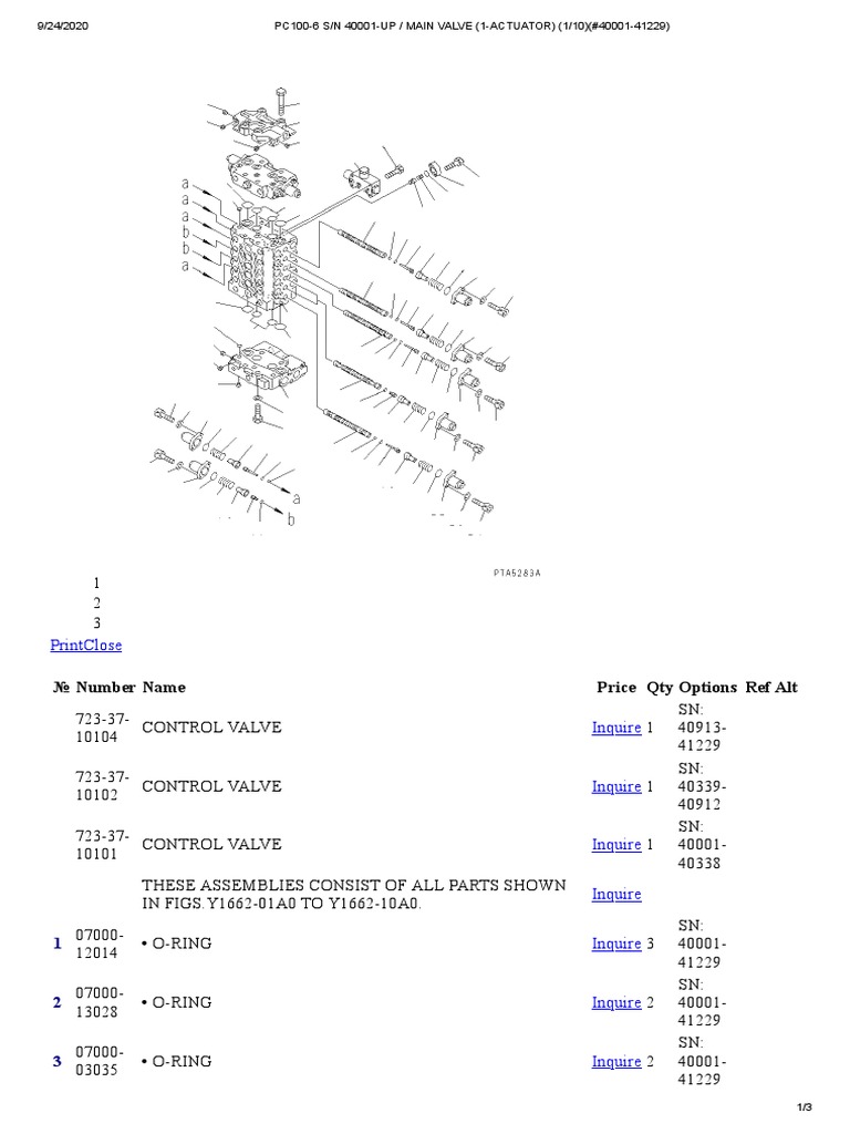 PC100-6 Main Valve Parts List | PDF | Equipment | Hydraulic Engineering