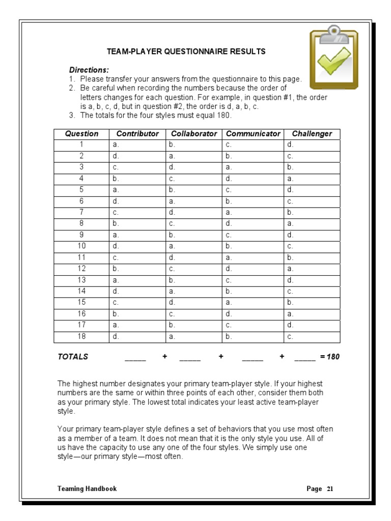 Teamwork Answer Sheet | PDF