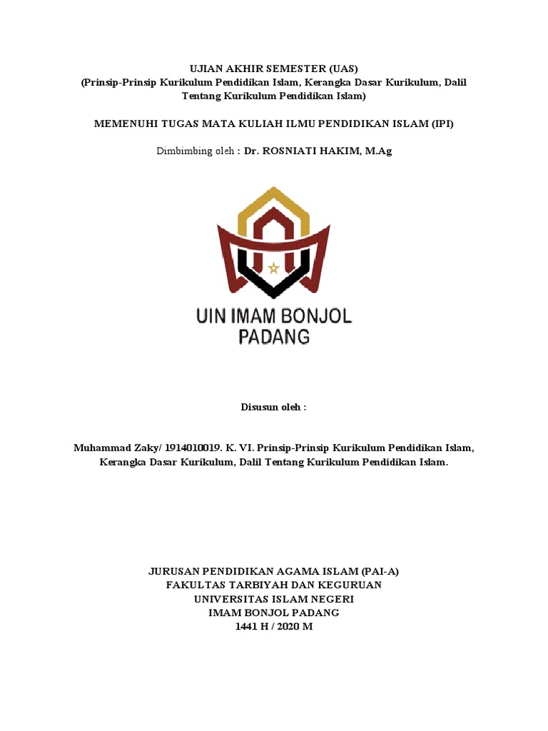 Muhammad Zaky (1914010019) - K. VI. Prinsip-Prinsip, Kerangka Dasar, Dalil Kurikulum Pendidikan ...