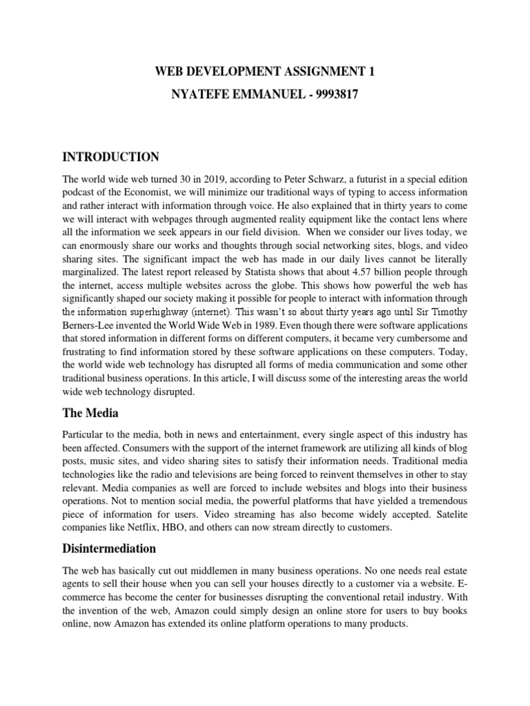 Web Development Assignment 1 Nyatefe Emmanuel - 9993817 | PDF | World ...