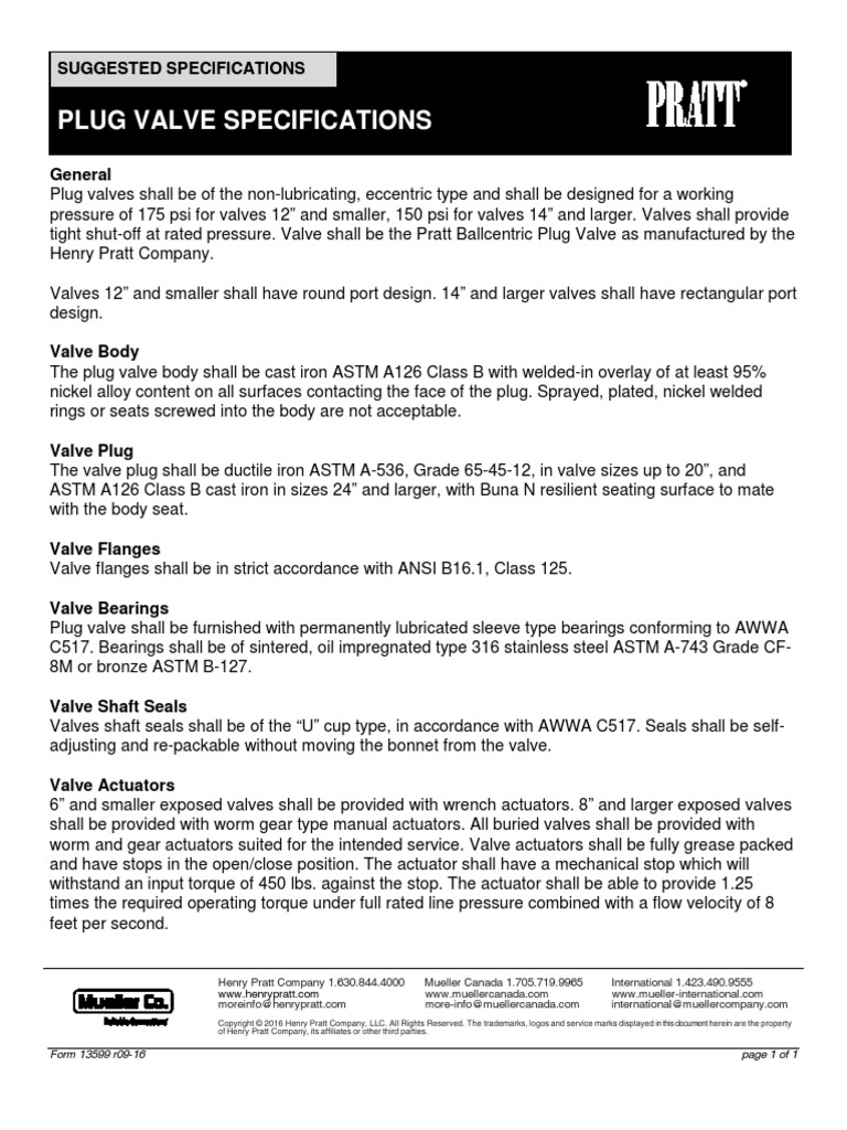 Pratt Sugg Specs Ballcentric Plug Valves | PDF | Valve | Manufactured Goods