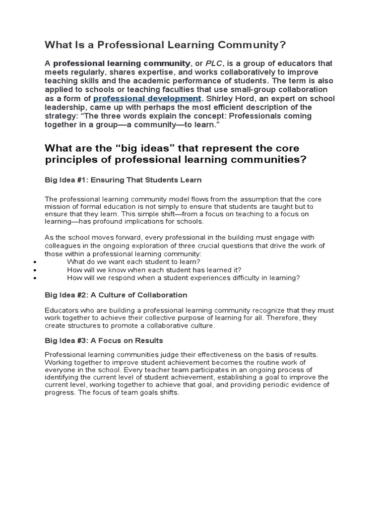 What Is A Professional Learning Community | PDF