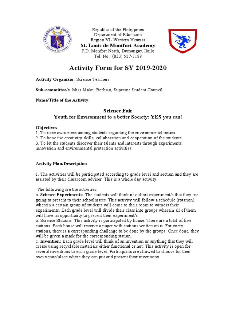 Activity Form For Science Fair | PDF | Psychological Concepts | Cognition