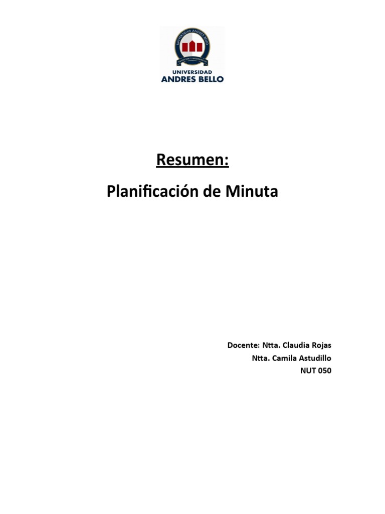Resumen Planificacion de Minutas | PDF | Alimentos | Nutrición