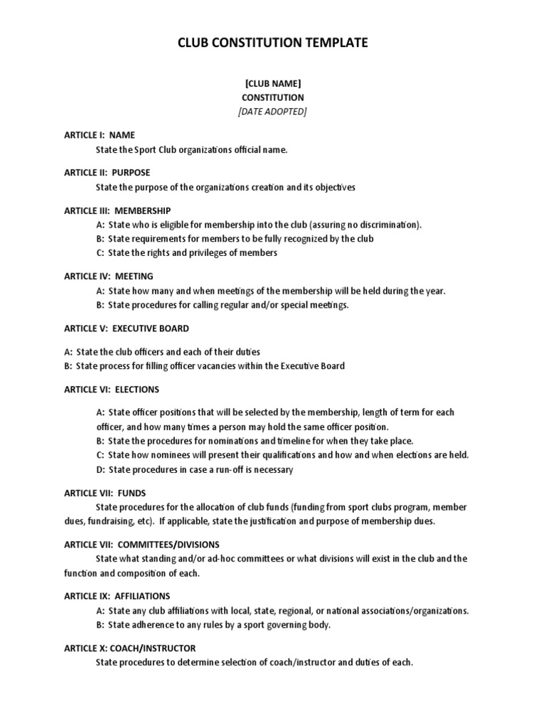 Club Constitution Template: (Date Adopted) | PDF