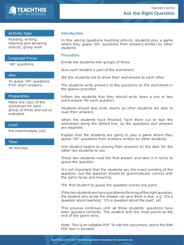 Ask The Right Question | PDF | Question | English As A Second Or ...