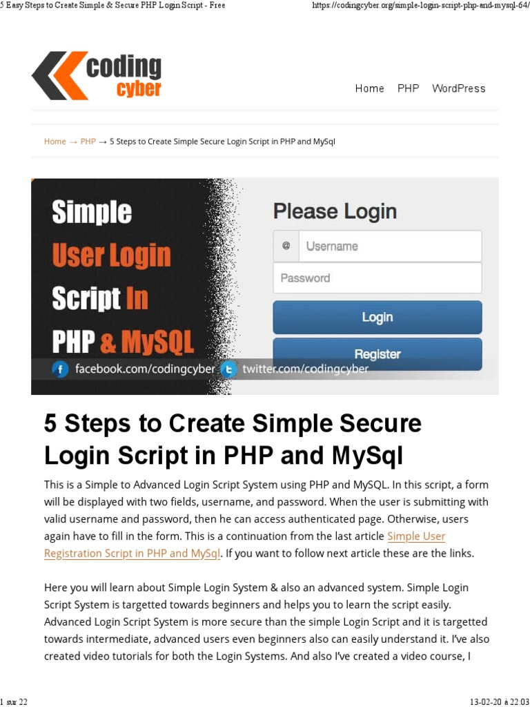 5 Easy Steps To Create Simple & Secure PHP Login Script | PDF | Php | Password
