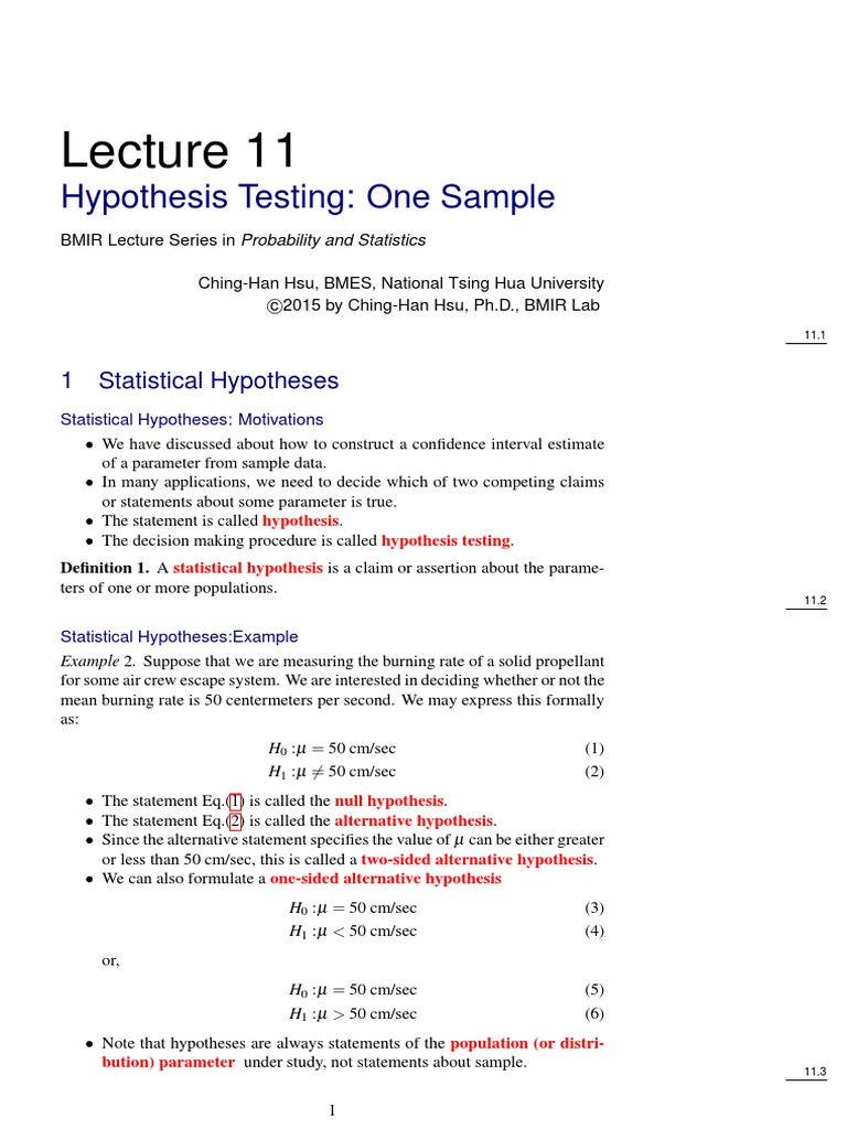 One-Sample Hypothesis Testing Guide | PDF | Type I And Type Ii Errors ...
