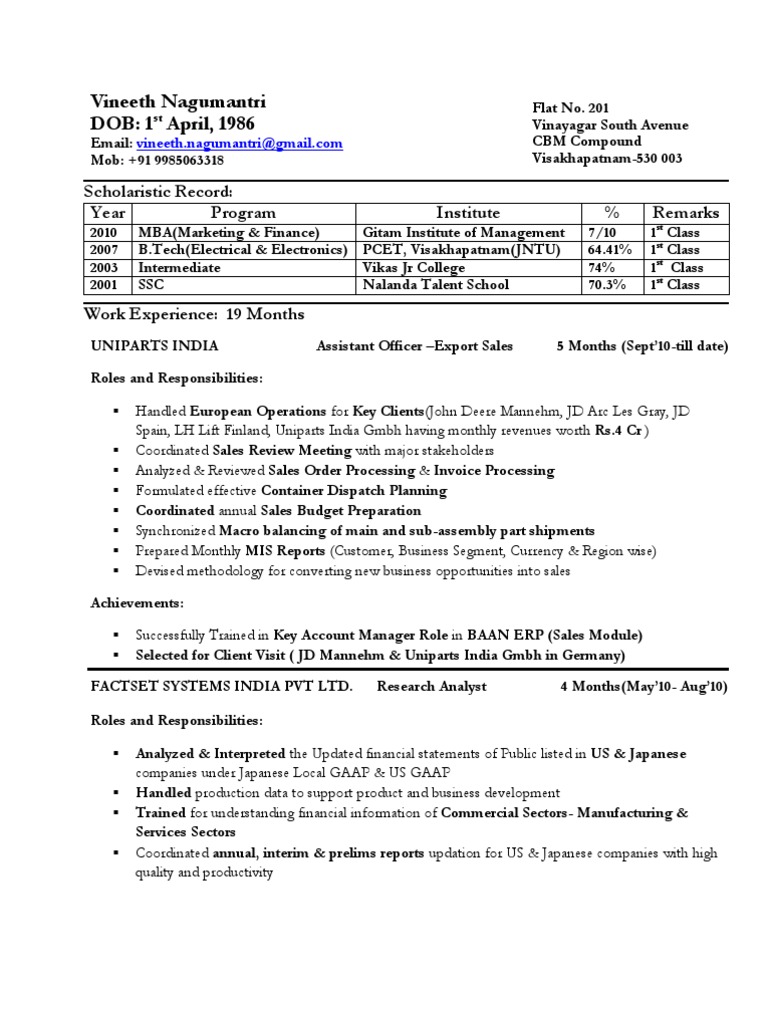 Vineeth Nagumantri | PDF | Sales | Business