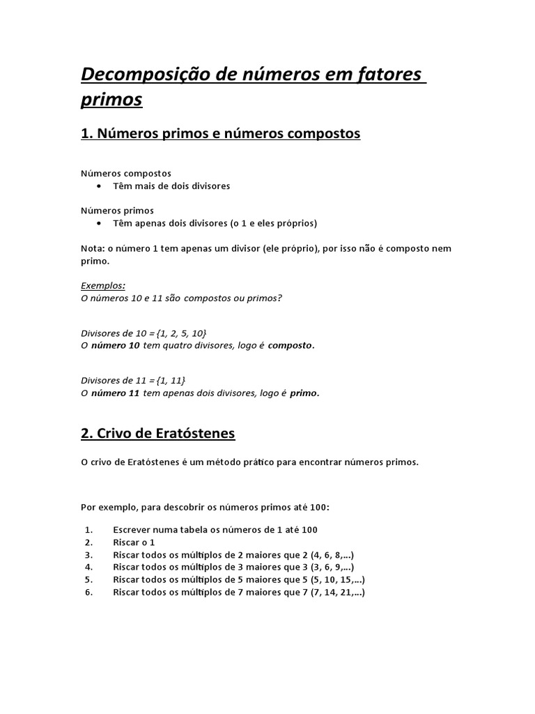 Decomposição de Números em Fatores Primos | PDF | Número primo | Fração ...